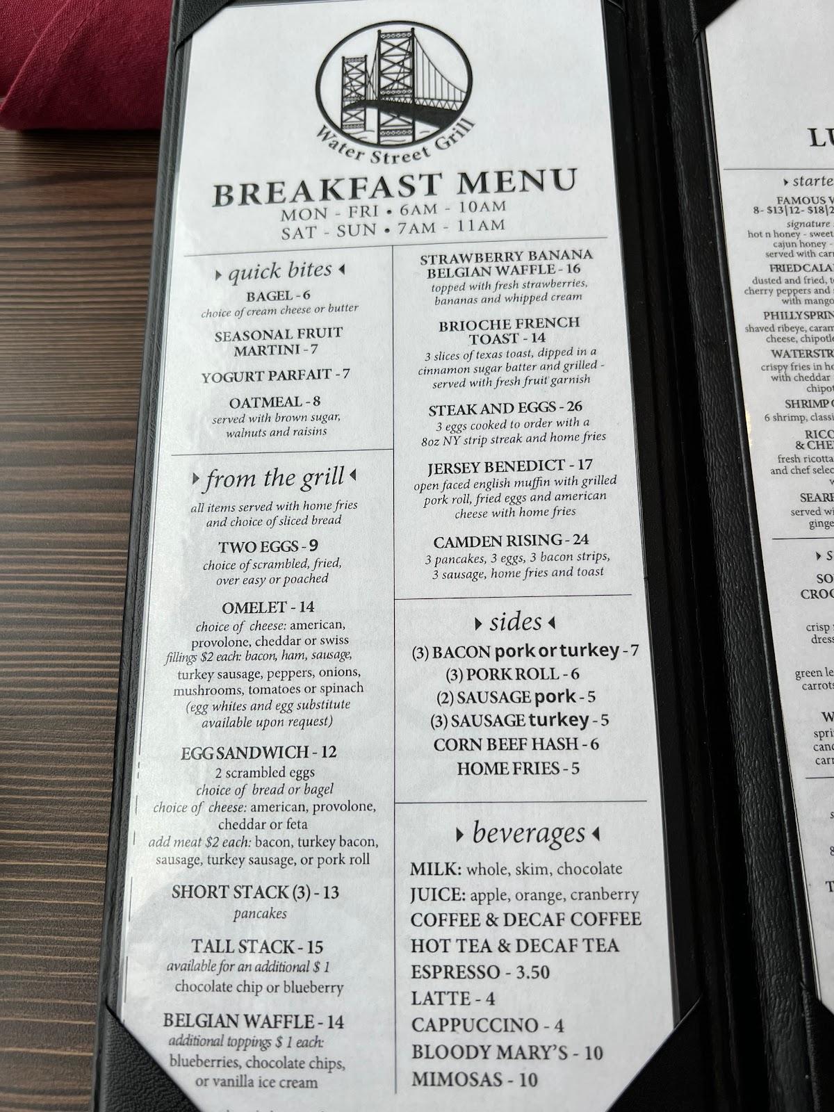 Menu at Water Street Grill pub & bar, Camden