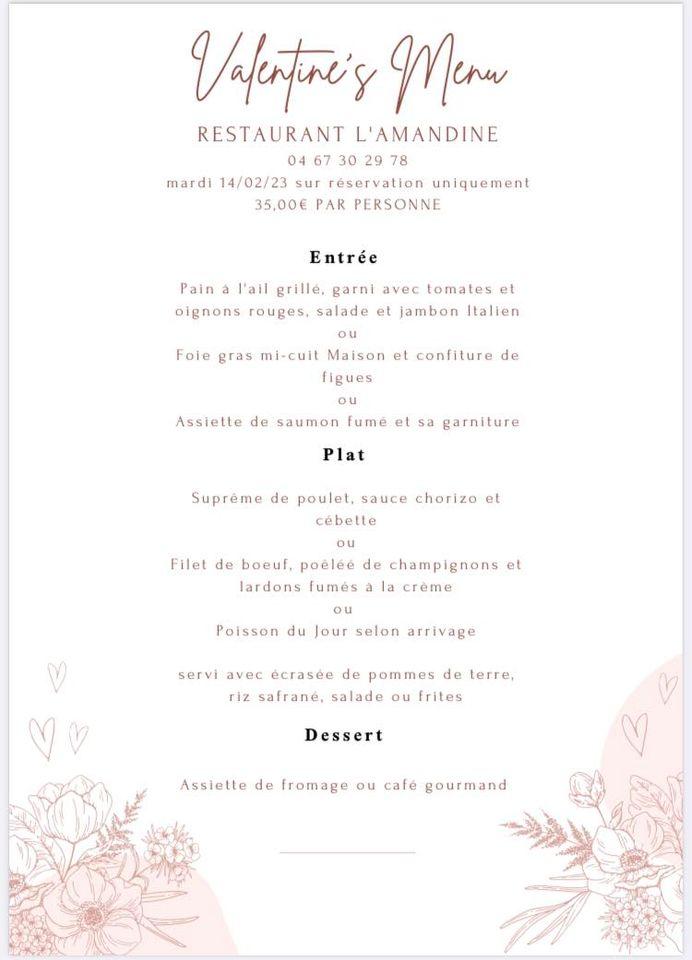 Menu au L'Amandine restaurant, Vias