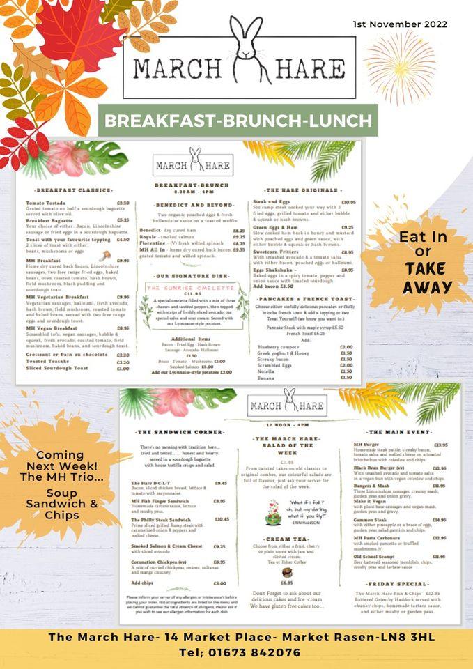 Menu at The March Hare cafe, Market Rasen