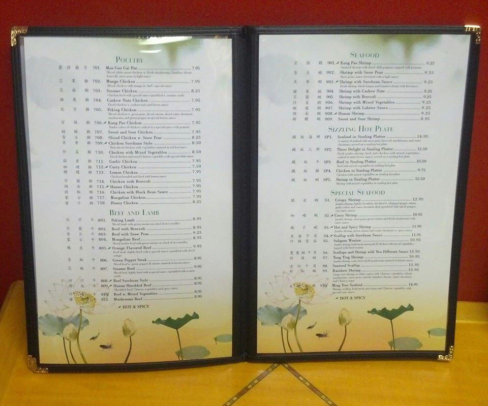 Menu at New ming tree restaurant, Crawfordville