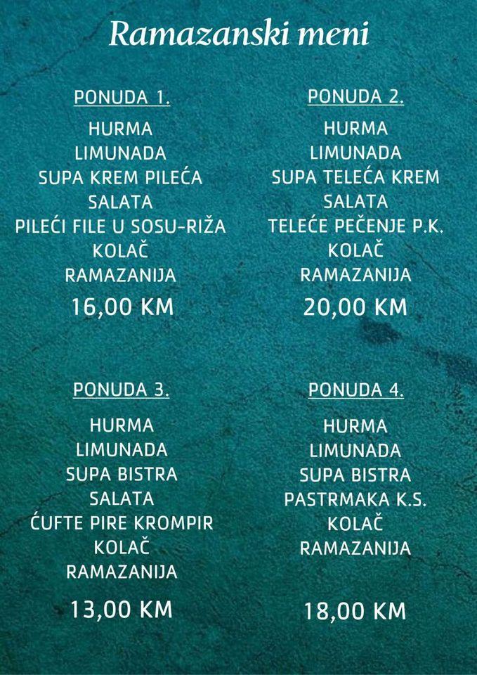 Menu at Riva restaurant, Maglaj