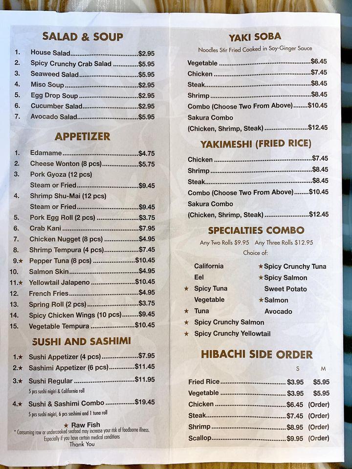 Menu at Sakura Express restaurant, Randleman, High Point St