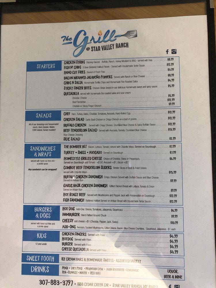 Menu at The Grill at Star Valley Ranch restaurant, Star Valley Ranch