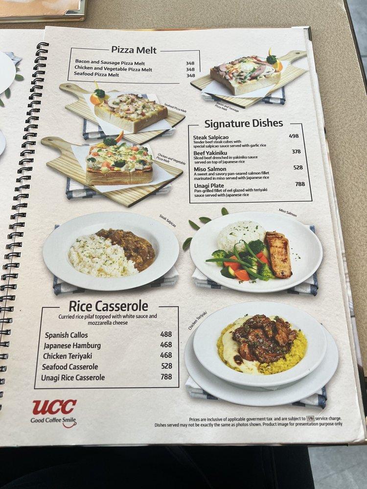 Carta de UCC Cafe Terrace, Cebú, Cardinal Rosales Avenue Ayala Mall