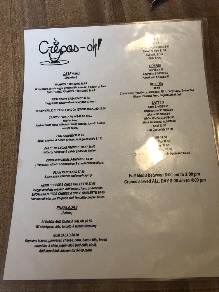 Menu at Crepas-oh! restaurant, Santa Fe