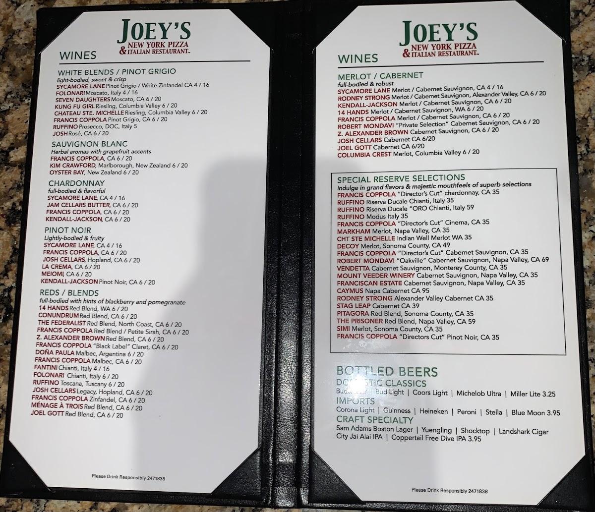 Menu at Joey's New York Pizza & Italian Restaurant, Trinity