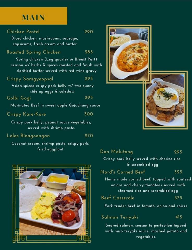 Menu at Nord's Bread Hub restaurant, Davao City