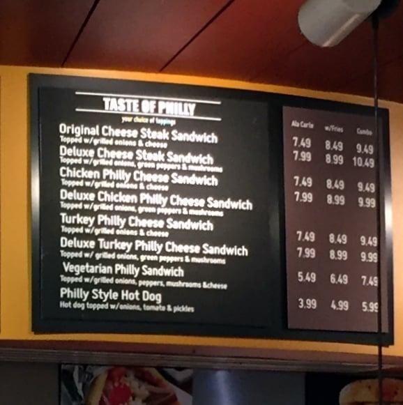 Menu at Taste of Philly restaurant, Kansas City