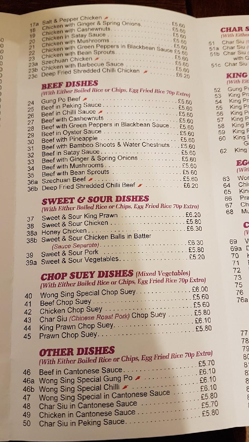 Menu at Wong Sing Takeaway fast food, Acrefair