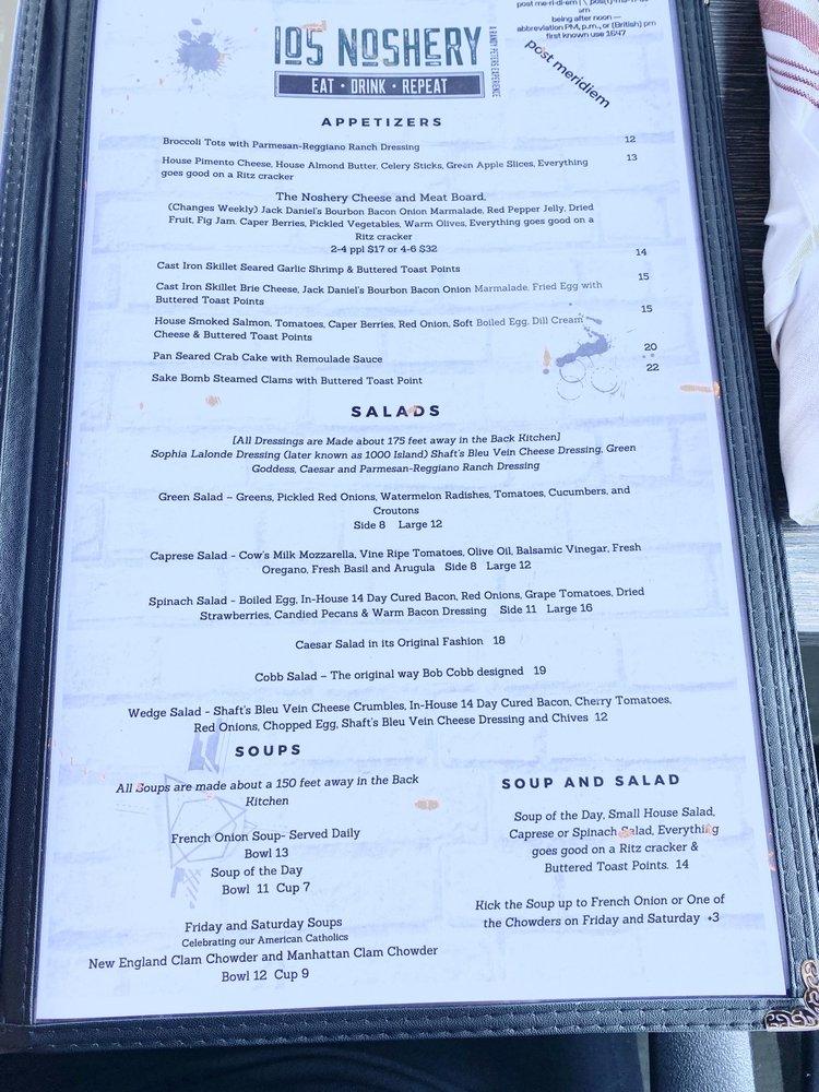 Menu at 105 Noshery pub & bar, Roseville