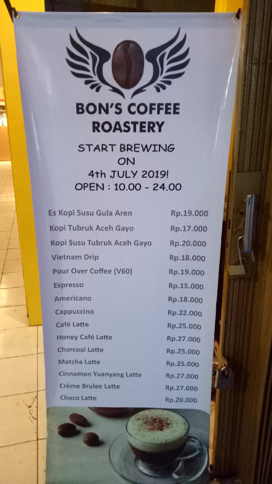 Menu at BON'S Coffee & Tea cafe, Timika