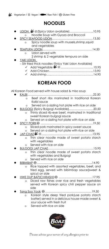 Menu at Boaz Restaurant, Rothesay