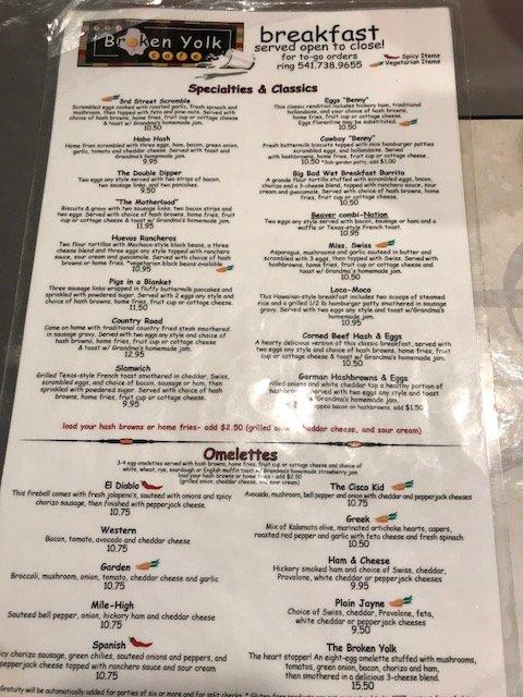 Menu at Broken Yolk Inc restaurant, Holiday