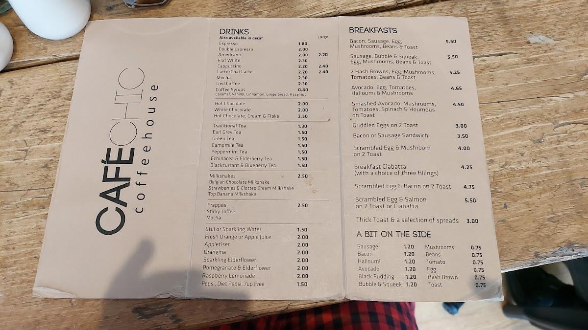 Menu at Cafe Chic, Brightlingsea