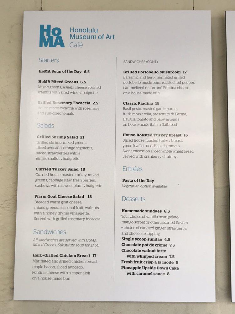 Menu at Honolulu Museum of Art (HoMA) cafe, Honolulu