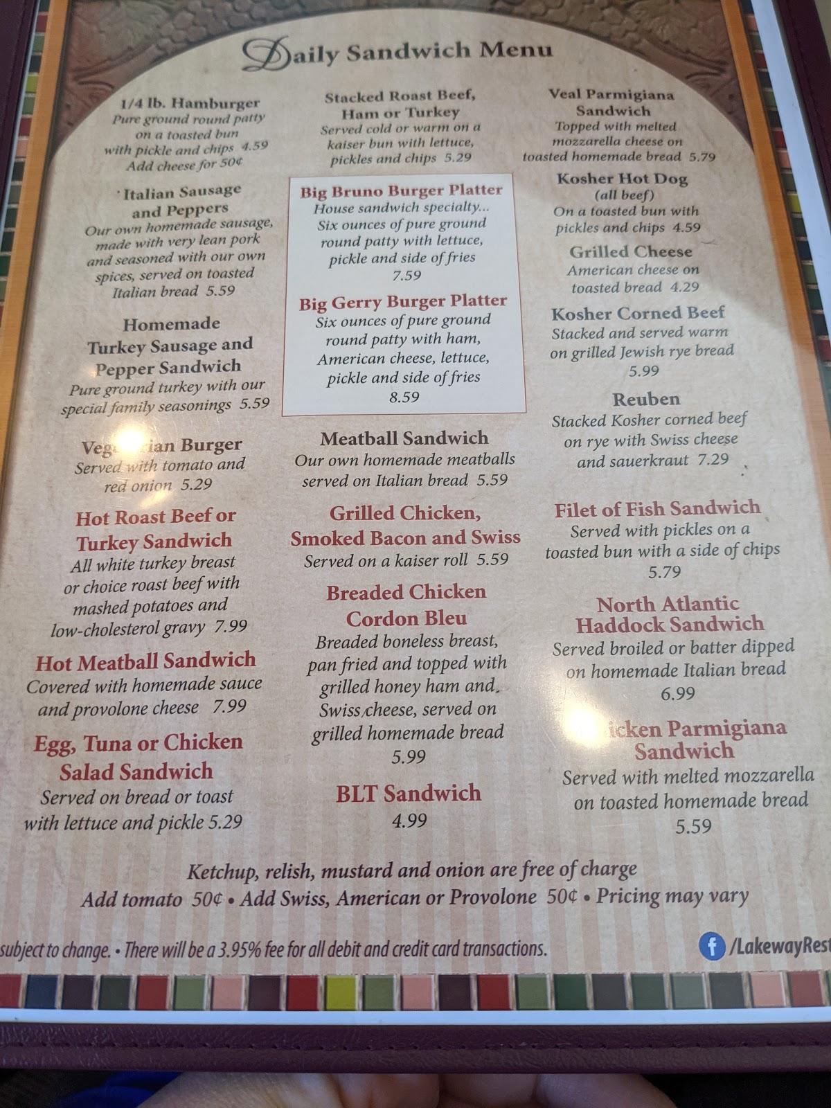 Menu at Lakeway Restaurant, Ashtabula