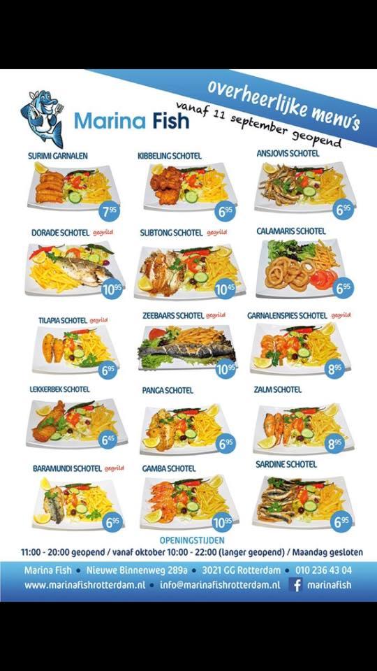 Menu at Marina Fish, Rotterdam