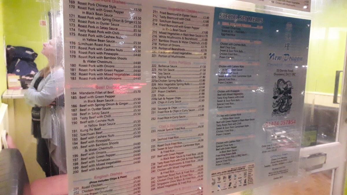 Menu at New Dragon restaurant, Gravesend