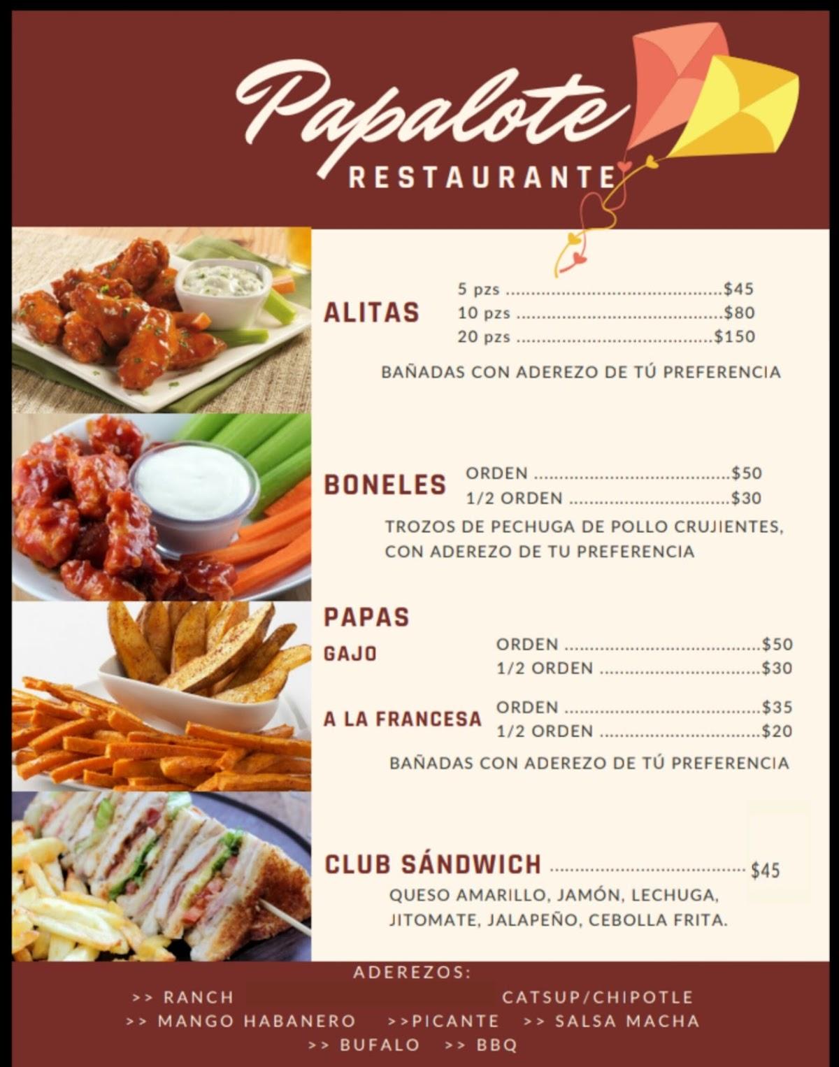 Menu at PAPALOTE restaurante, San Diego de Alejandría