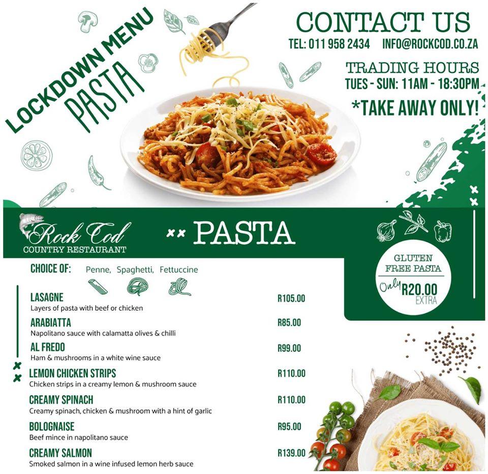 Menu at Rock Cod Country Restaurant, Randburg