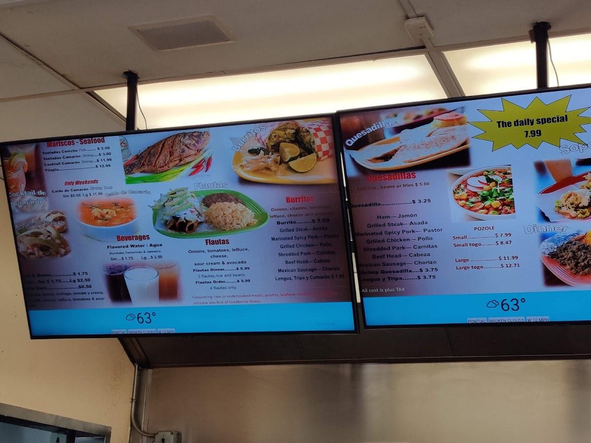 Menu at Sheila's Bakery, Pontiac