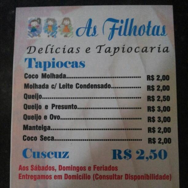Menu at ThaTha's Delícias cafeteria, Belém