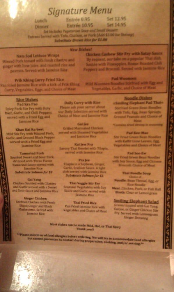Menu at The Smiling Elephant restaurant, Nashville