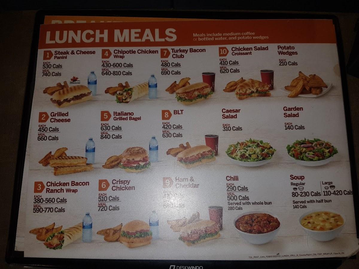 Menu at Tim Hortons restaurant, Windsor, 80 Park St E