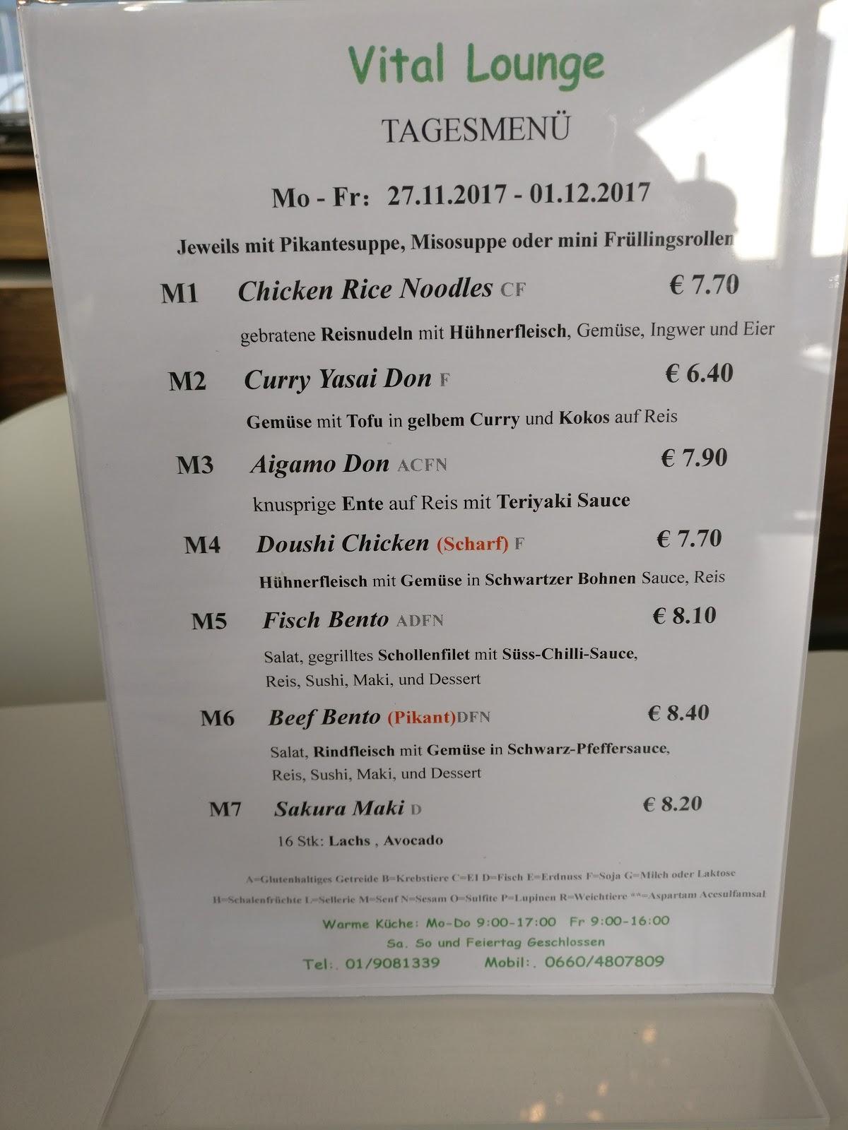 Speisekarte von Vital Lounge restaurant, Wien, Donau-City-Straße 11-13