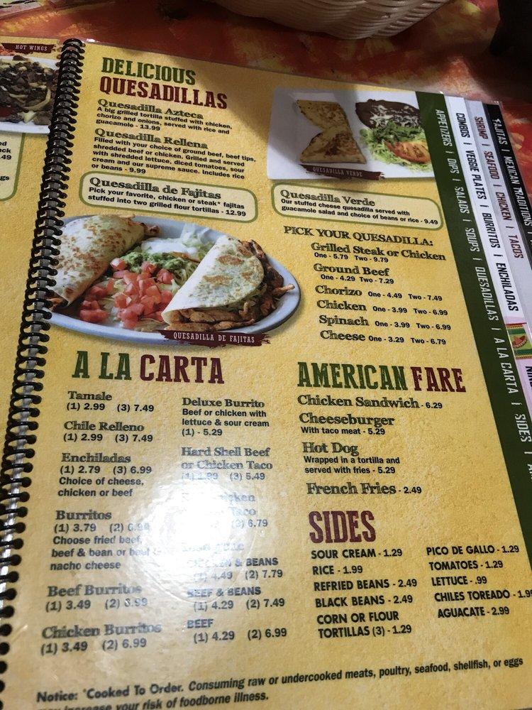 Menu at Los Aztecas Mexican Grill and Bar, Mount Pleasant