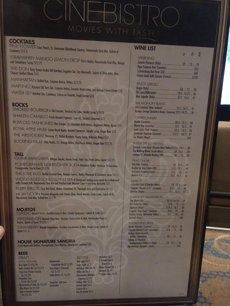 Menu at CMX CinéBistro Siesta Key cafe, Sarasota