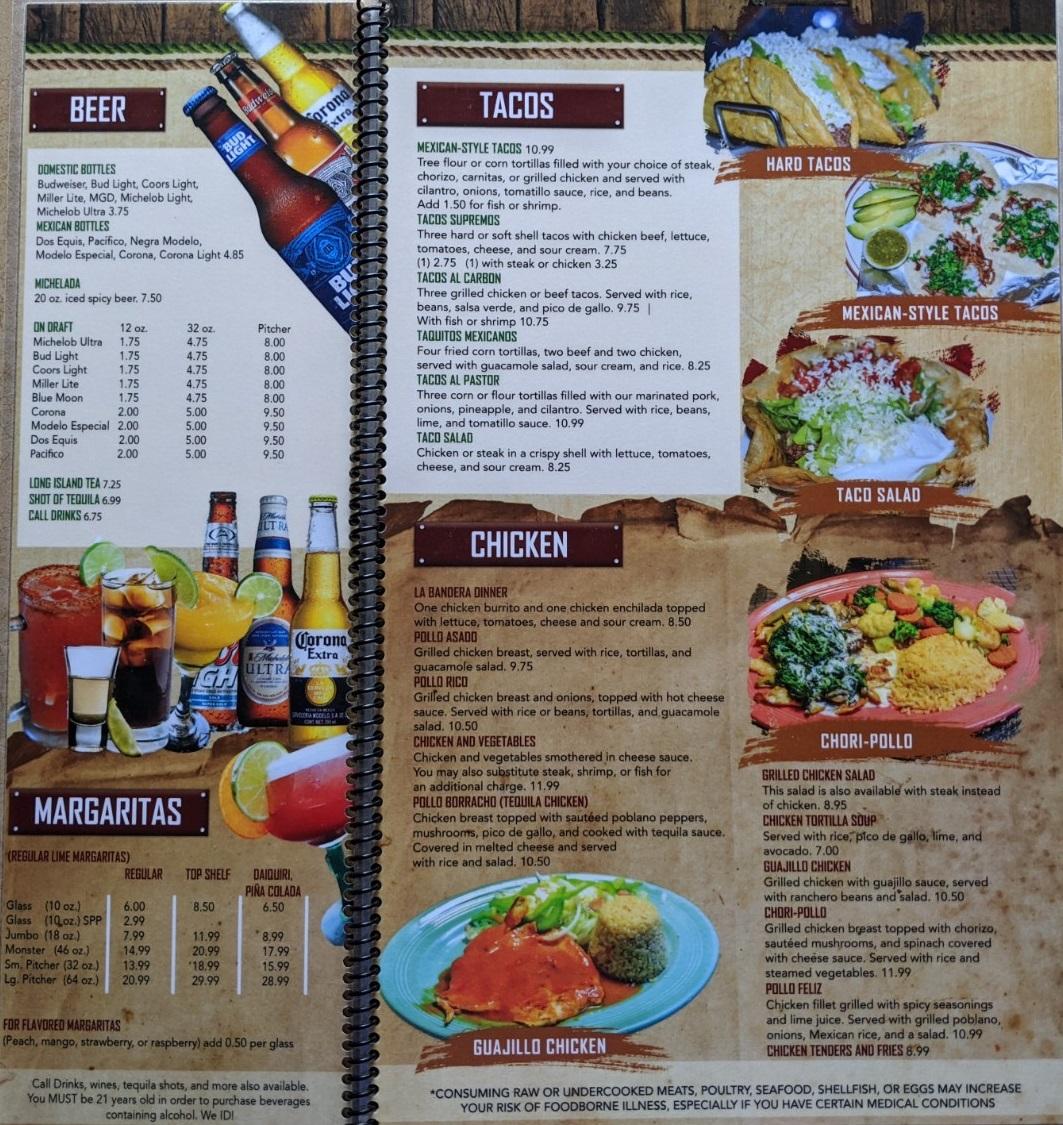 Menu at El Monte Mexican Restaurant, White Bluff