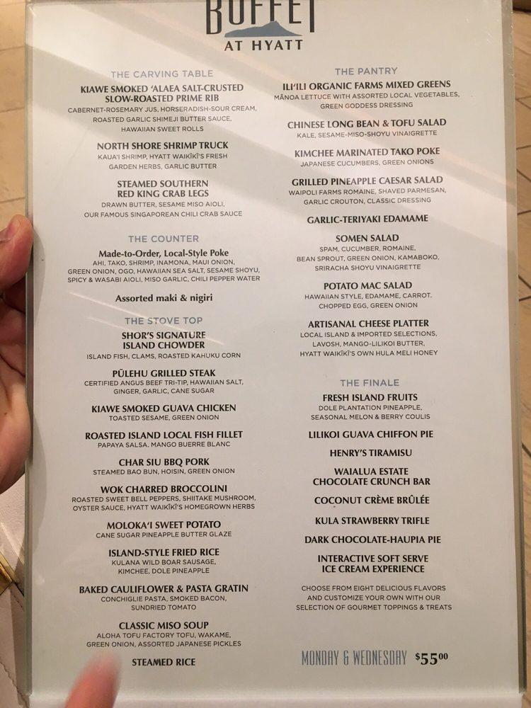 Menu at The Buffet At Hyatt restaurant, Honolulu