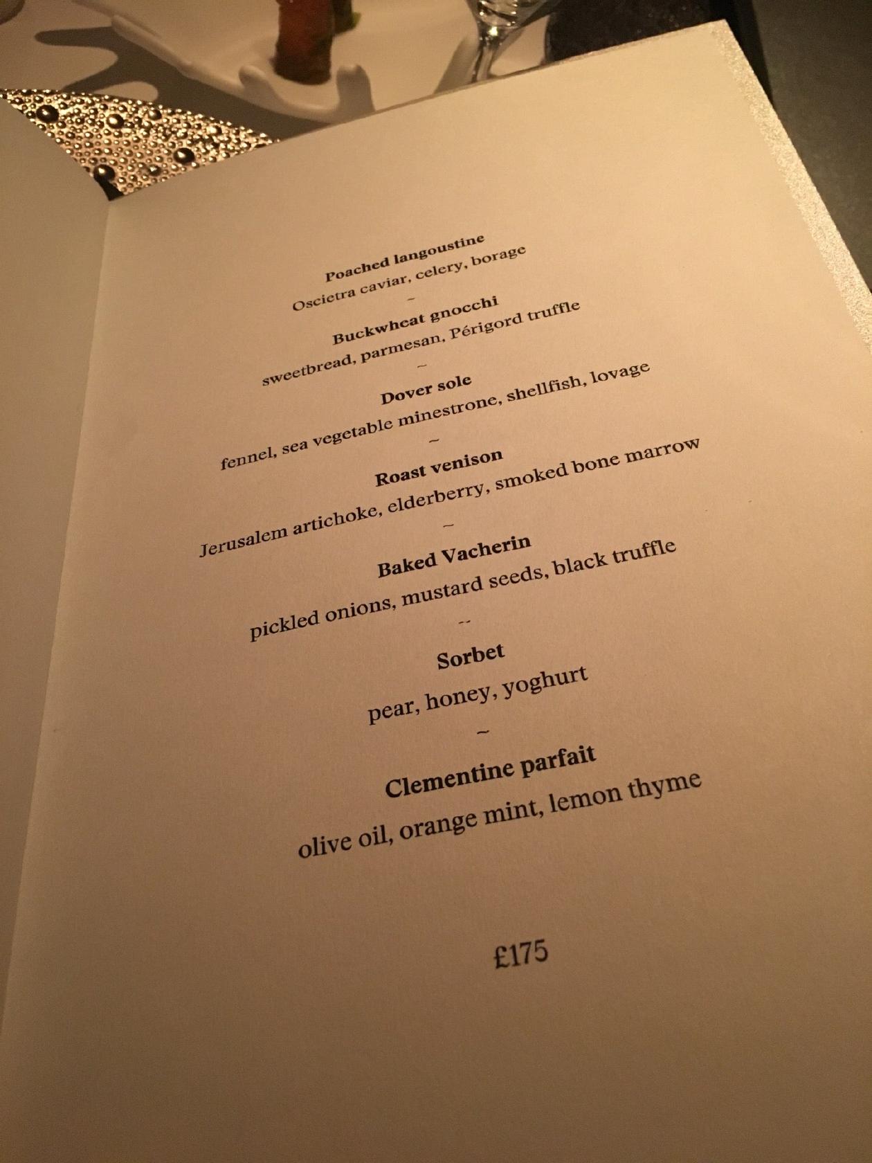 Menu at Restaurant Gordon Ramsay, London, 68 Royal Hospital Rd