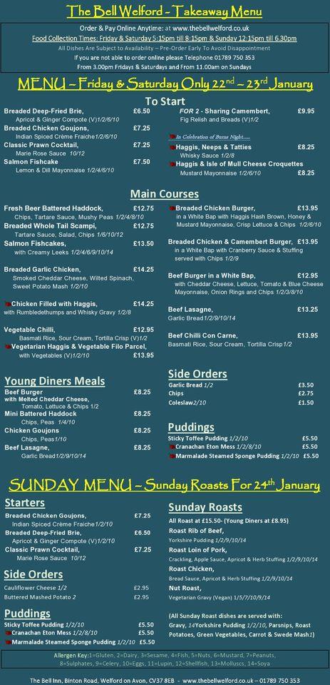 Menu at The Bell Inn, Welford on Avon pub & bar, Welford-on-Avon