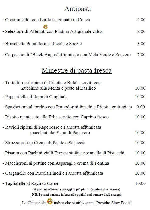 Menu at Antica Osteria Da Cencio restaurant, Cento