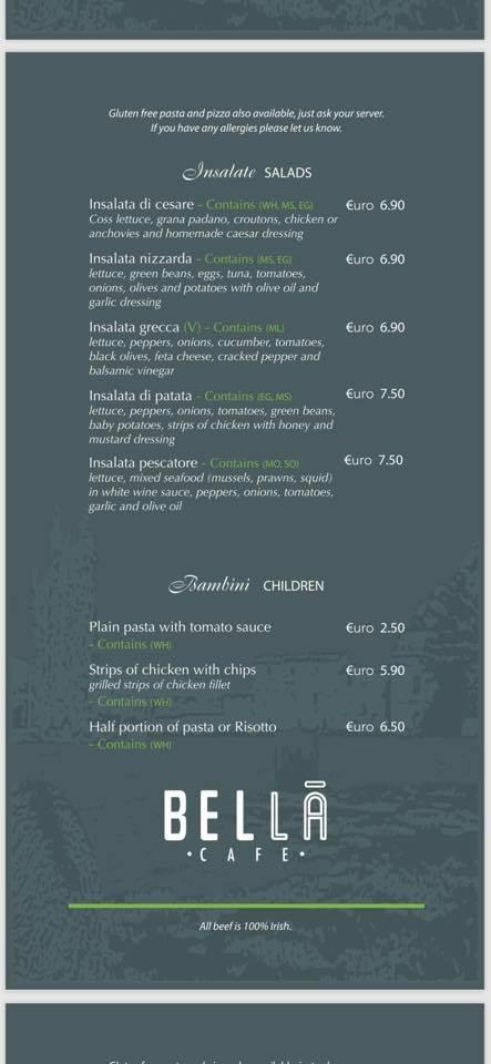 Menu at Bella Cafe Mallow, Mallow, 111-112