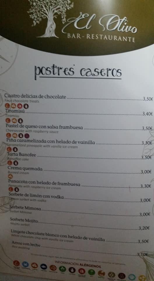 Carta de Restaurante El Olivo (Olvera), Olvera