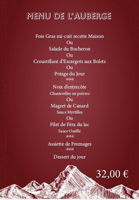 Menu at L' AUBERGE DE L' ARVE restaurant, Les Houches