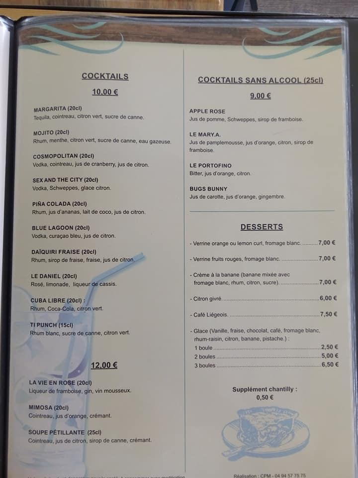 Menu at La Pergola restaurant, Hyères