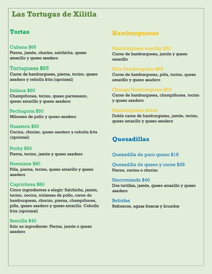 Menu at Las Tortugas De Xilitla restaurant, Xilitla