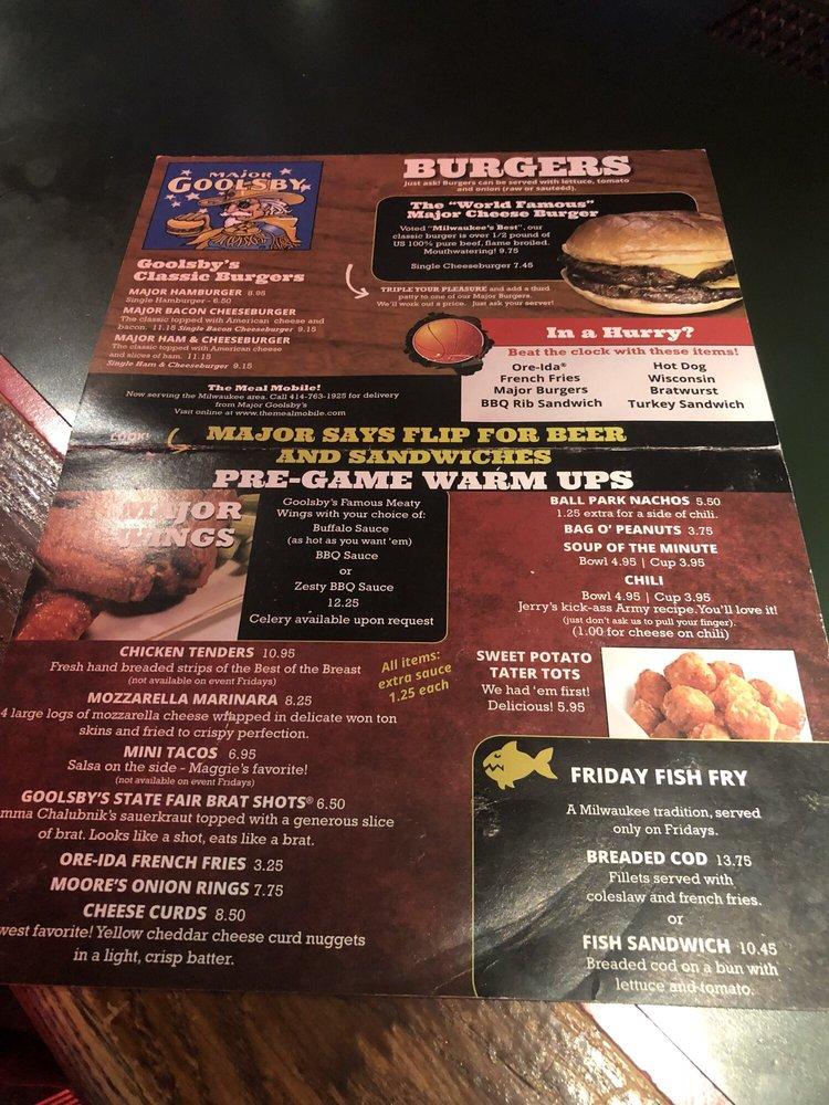 Menu at Major Goolsby's pub & bar, Milwaukee, 340 W Kilbourn Ave