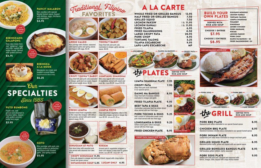 Menu at Manila Sunset - SFV restaurant, Los Angeles, Sepulveda Blvd
