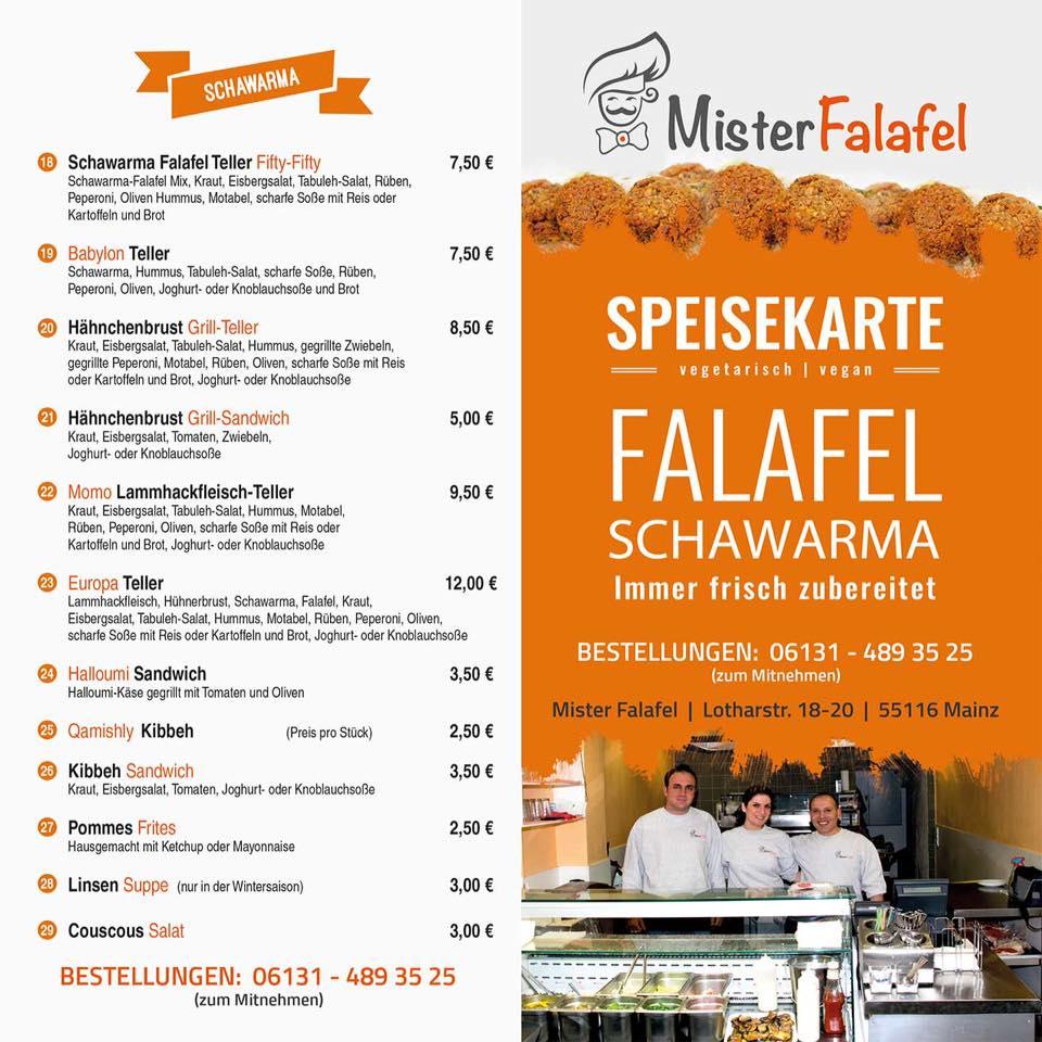 Speisekarte von Mister FALAFEL Mainz restaurant, Mainz