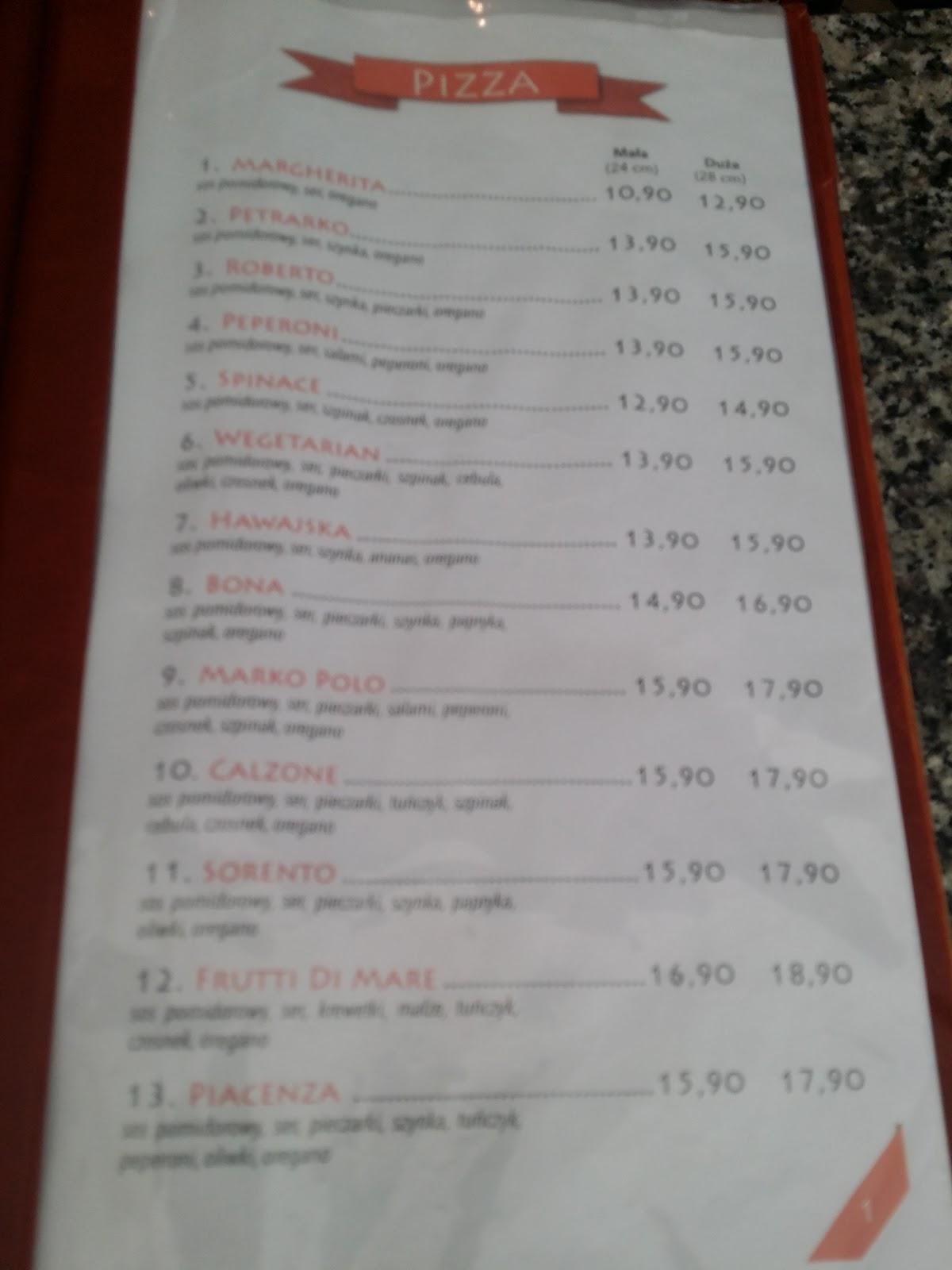 Menu at Pizzeria Roberto, Kąty Wrocławskie