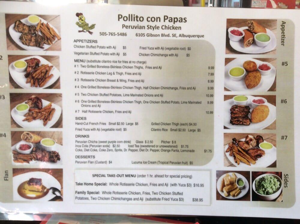 Carta del restaurante Pollito con Papas, Albuquerque