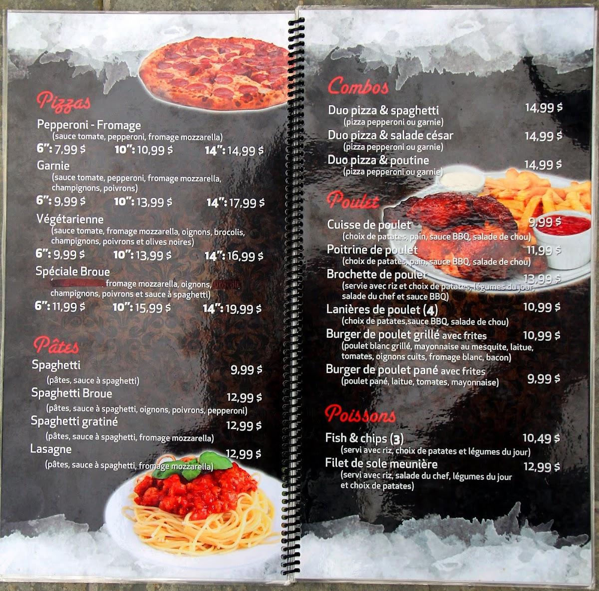 Menu au Québec Broue restaurant, Québec, Boulevard Wilfrid-Hamel