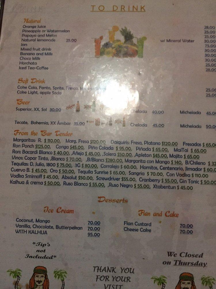 Menu at Restaurante El Moro, San Miguel de Cozumel