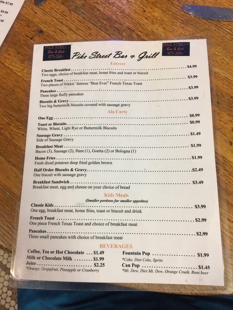Menu at Pike Street Bar & Grill, Fayetteville