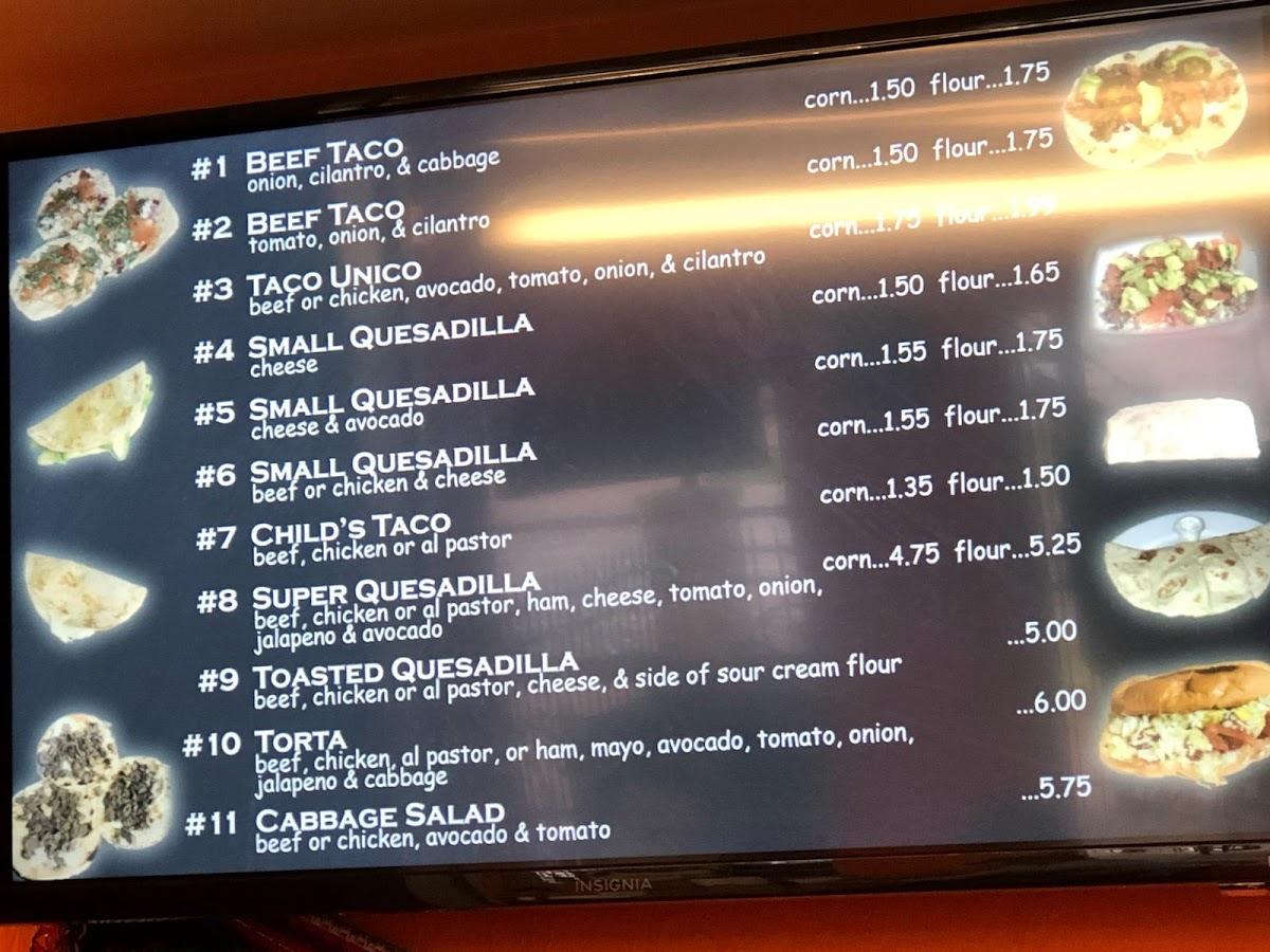 Menu at Taqueria El Unico restaurant, Big Sandy